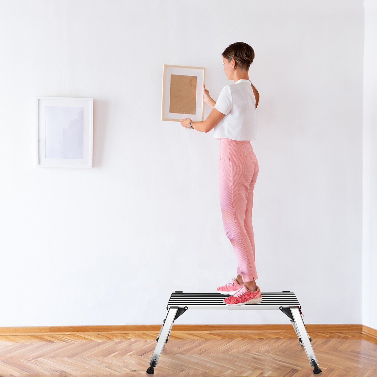 Aluminum Folding Hop Up Work Platform Step Up Bench Ladder Stool w ...