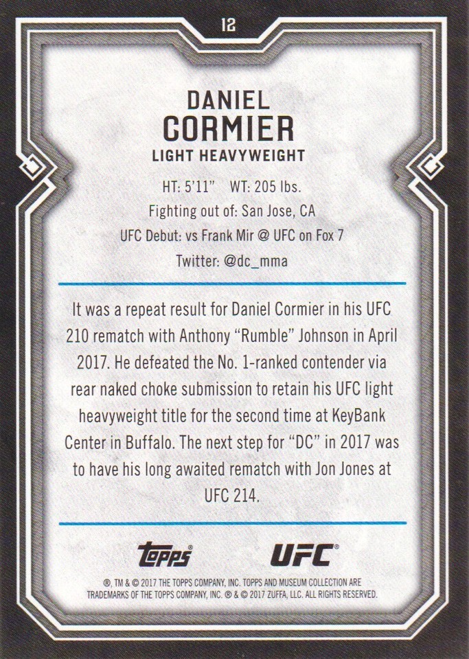2017 Topps UFC Museum Collection MMA Trading Cards #12 Daniel Cormier ...