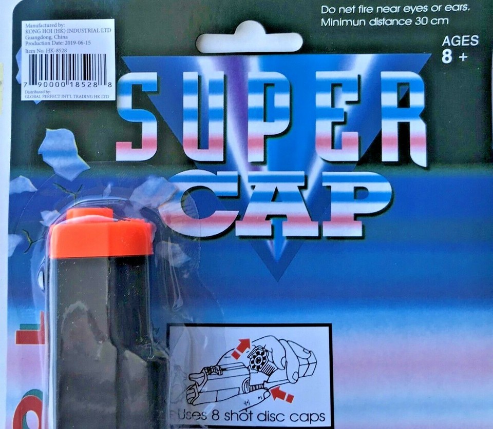 2 Super Cap Gun Toy Pistol Handgun Fires 8 Shot Ring Caps Ages 8+ Gray ...