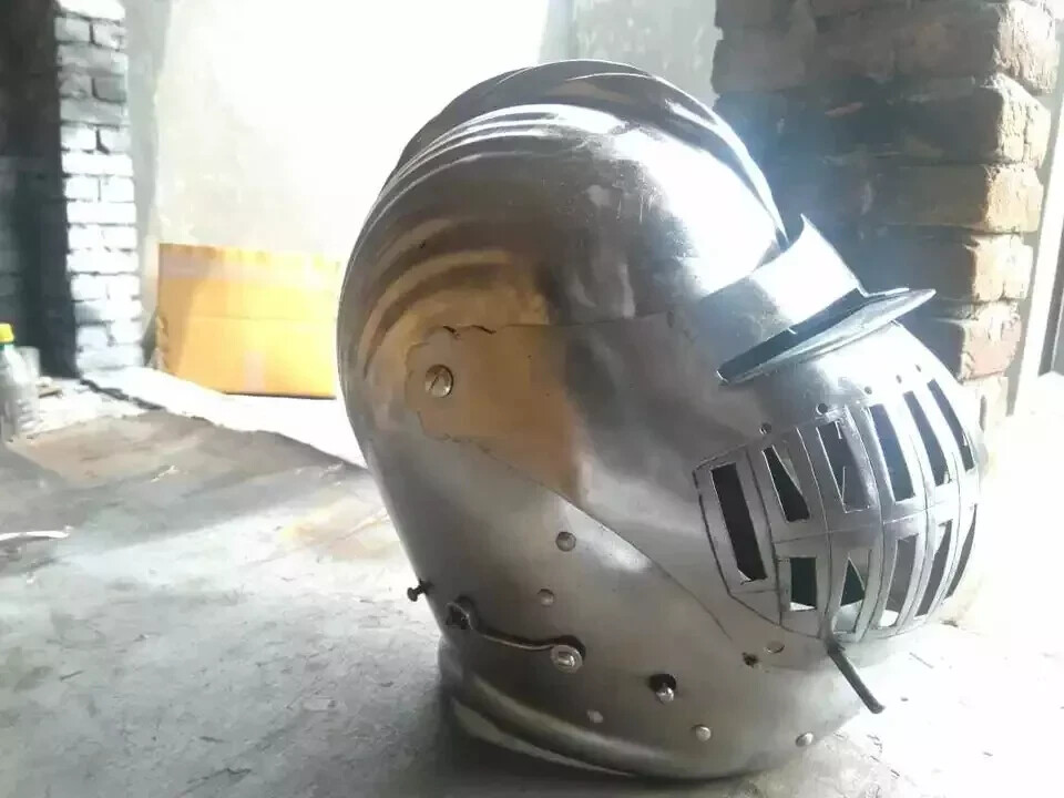 Medieval Helmet Full Face Battle Ready Steel Medieval LARP Helmet 16 ga ...