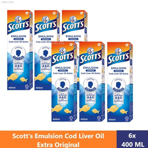 6 x 400ML Scott's Emulsion Cod Liver Oil Extra Original Flavour Immune ...