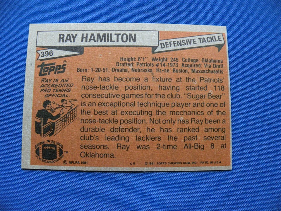 1981 Topps Ray Hamilton Patriots card #396 NFL football $1 S&H | eBay