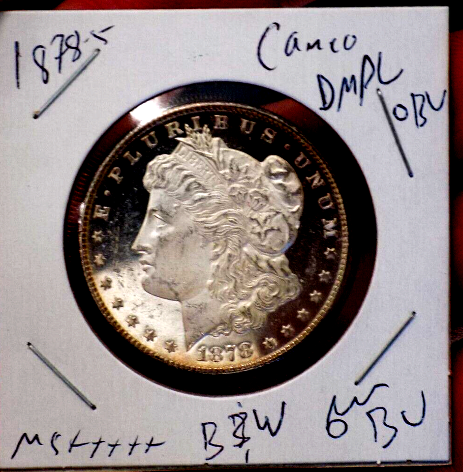 MORGAN SILVER DOLLAR 1878 S GEM BU CAMEO DMPL BLACK AND WHITE OBV PL ...