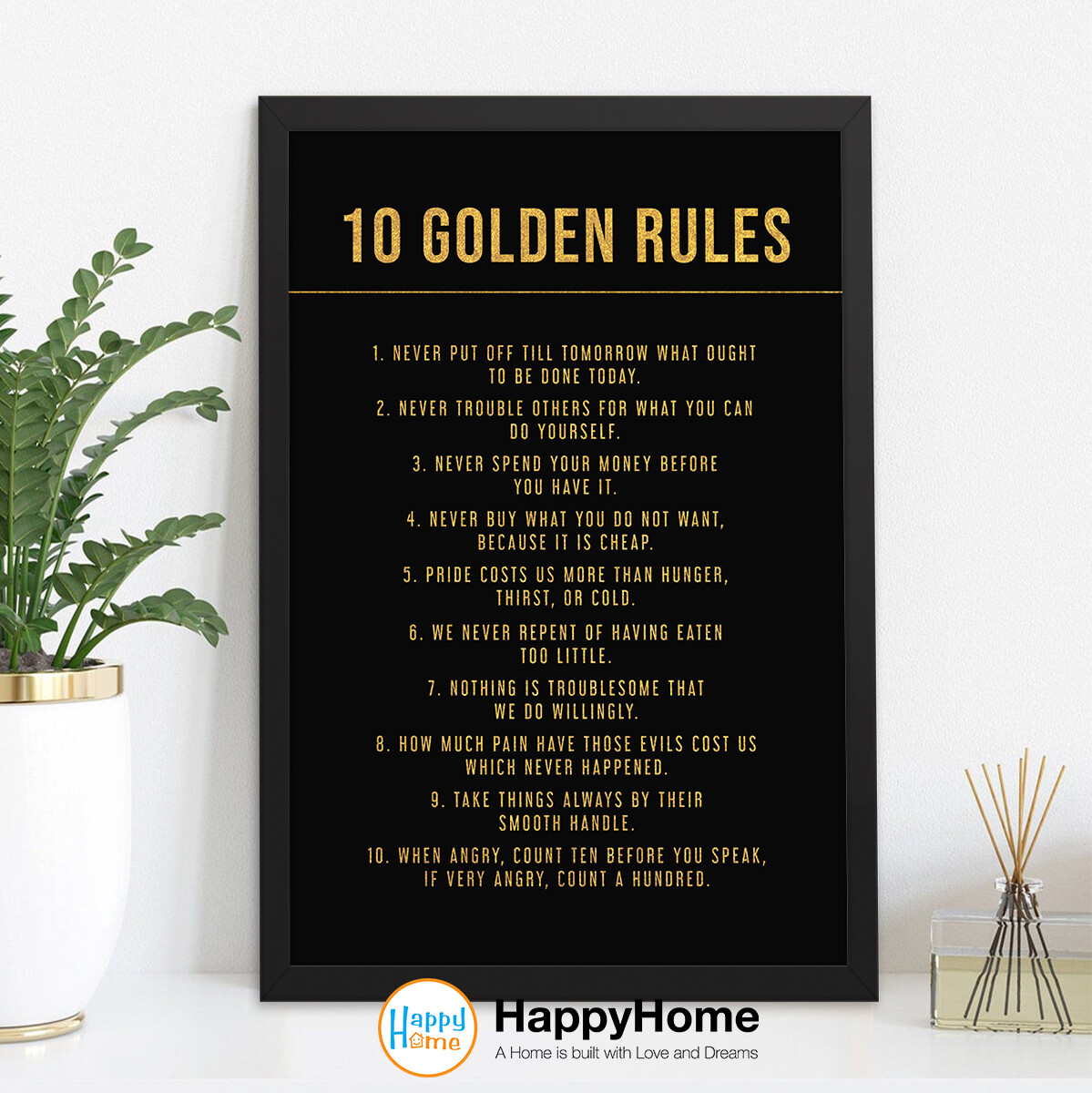10 Golden Rules Wall Art Motivational Quotes Inspirational Poster ...