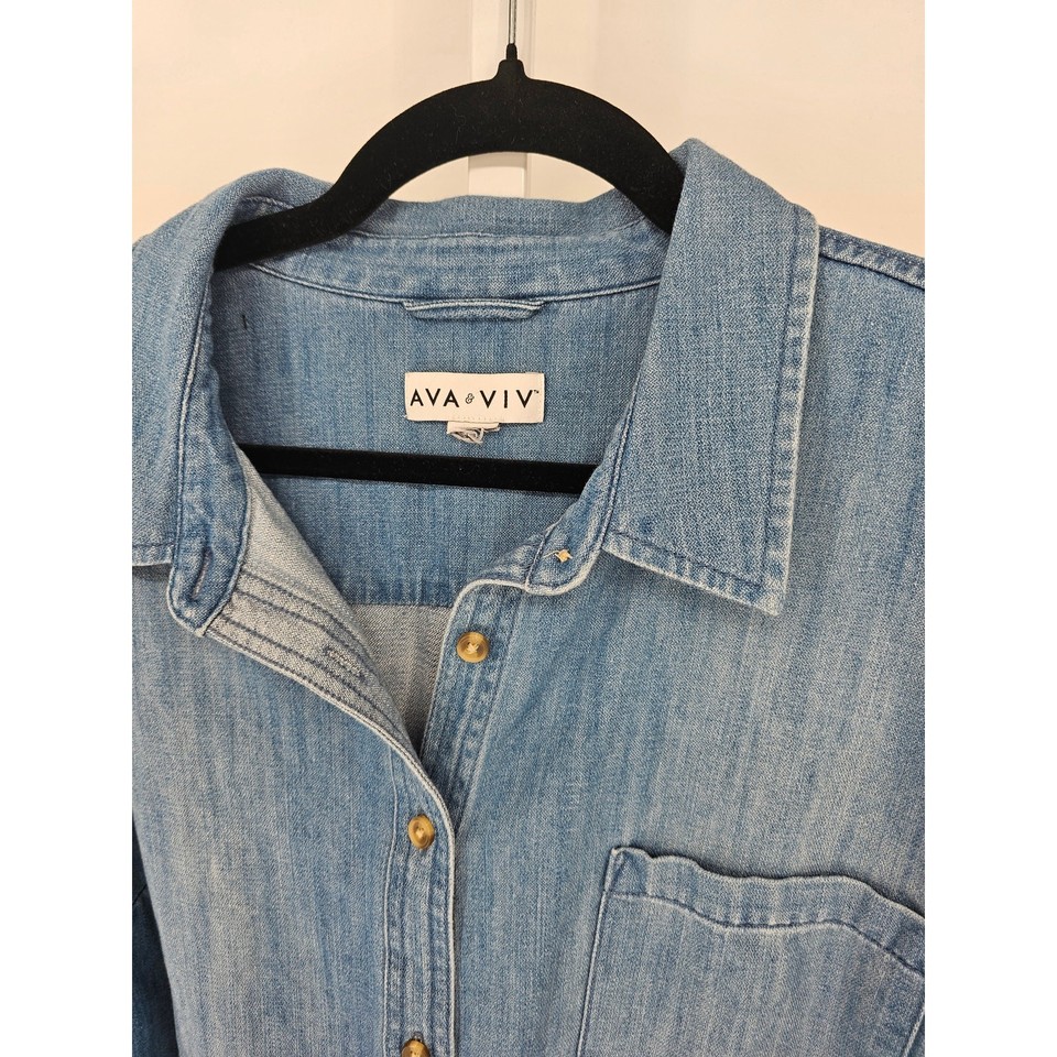 Ava & Viv Womens Sz 2X Long Sleeve Button Up Blue Jean Denim Shirt | eBay