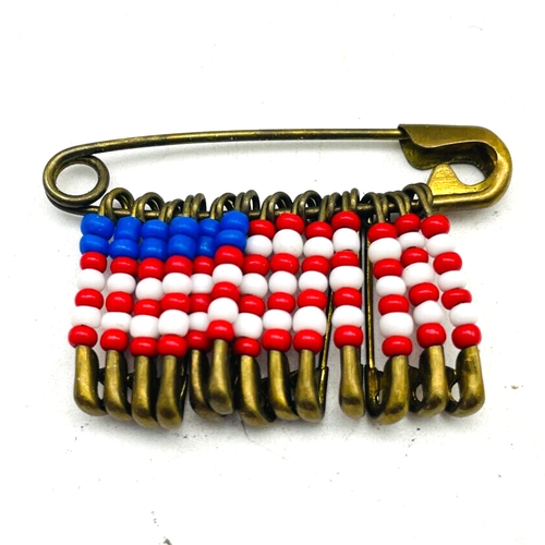 Beaded Safety Pin American Flag Gold Tone Red White Blue Beads ...