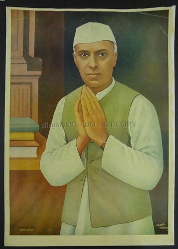 India Vintage 40's Political Print NEHRU FOLDED HANDS. Thakar Art. 14in ...