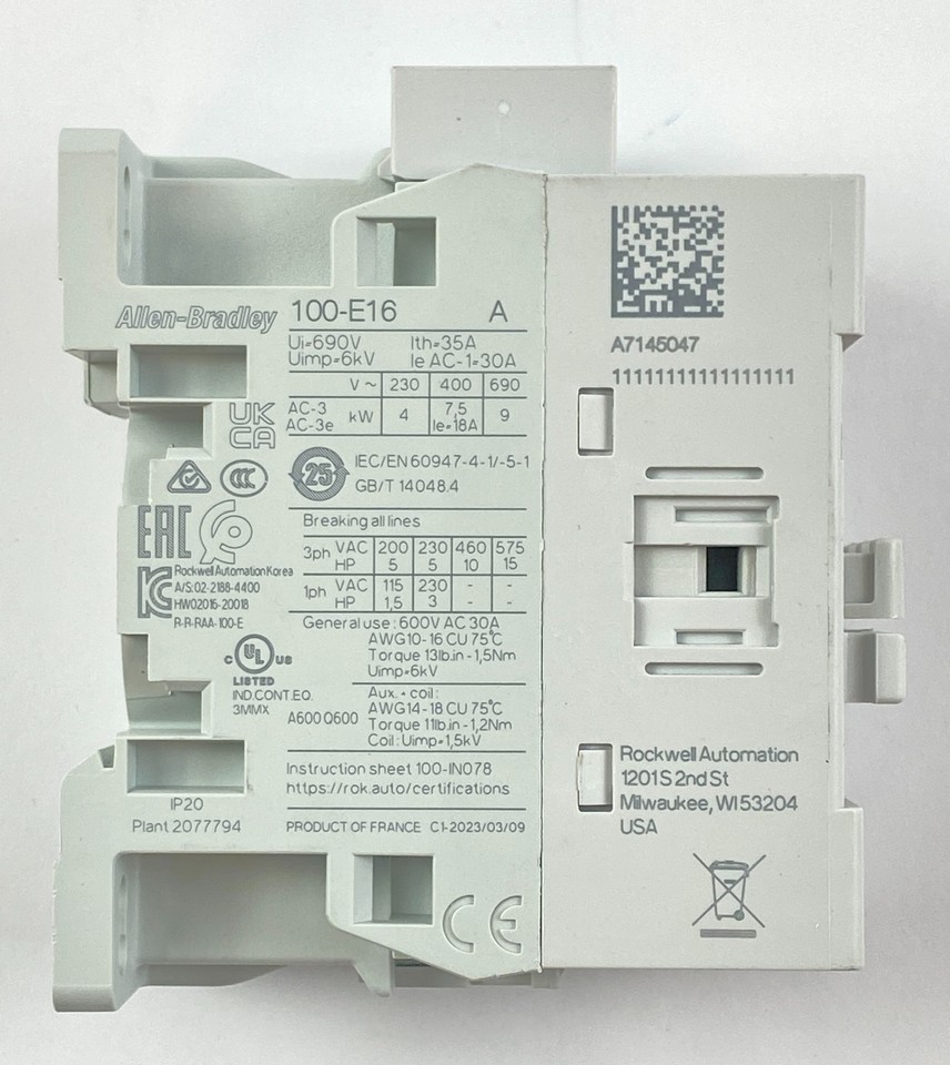 Allen-Bradley Contactor IEC 16A 3-Pole 100-E16KD10 | eBay