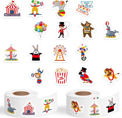 Carnival Circus Stickers Rolls - 1000Pcs Cute Carnival Circus ...