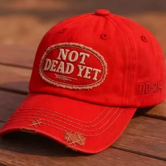 Cotton Distressed Embroidered Cap - NOT DEAD YET & DD-214 Veteran's ...