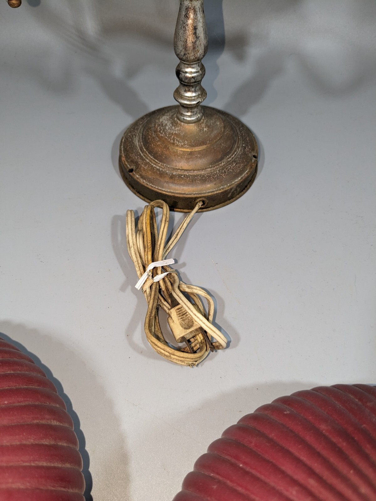 Vintage or Antique Double Student Hurricane Lamp Red Ribbed Shades, 20 ...