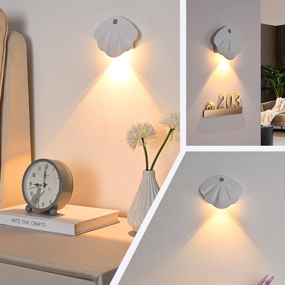 Shell Shaped LED Night Light 6000K Cabinet Night Lamp 1200mAH Smart ...