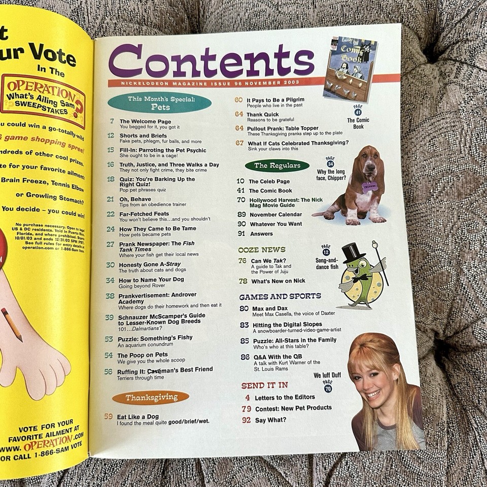 NICKELODEON Magazine November 2003 Hilary Duff Spongebob Comic Y2K | eBay