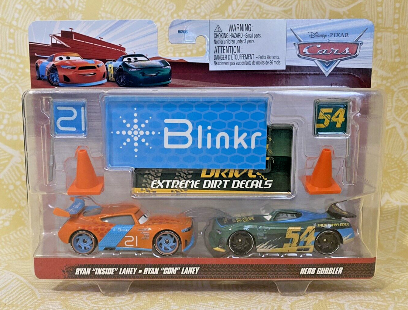 DISNEY PIXAR CARS BLINKR RAY INSIDE LANEY 21 & HERB CURBLER 54 DIECAST ...