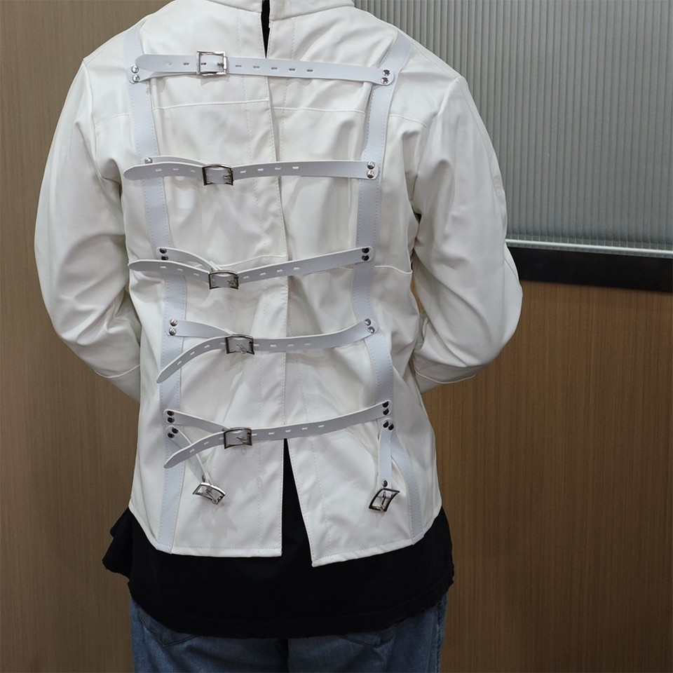 White Asylum Straight Jacket Costume S/M L/XL Body Harness Restraint ...
