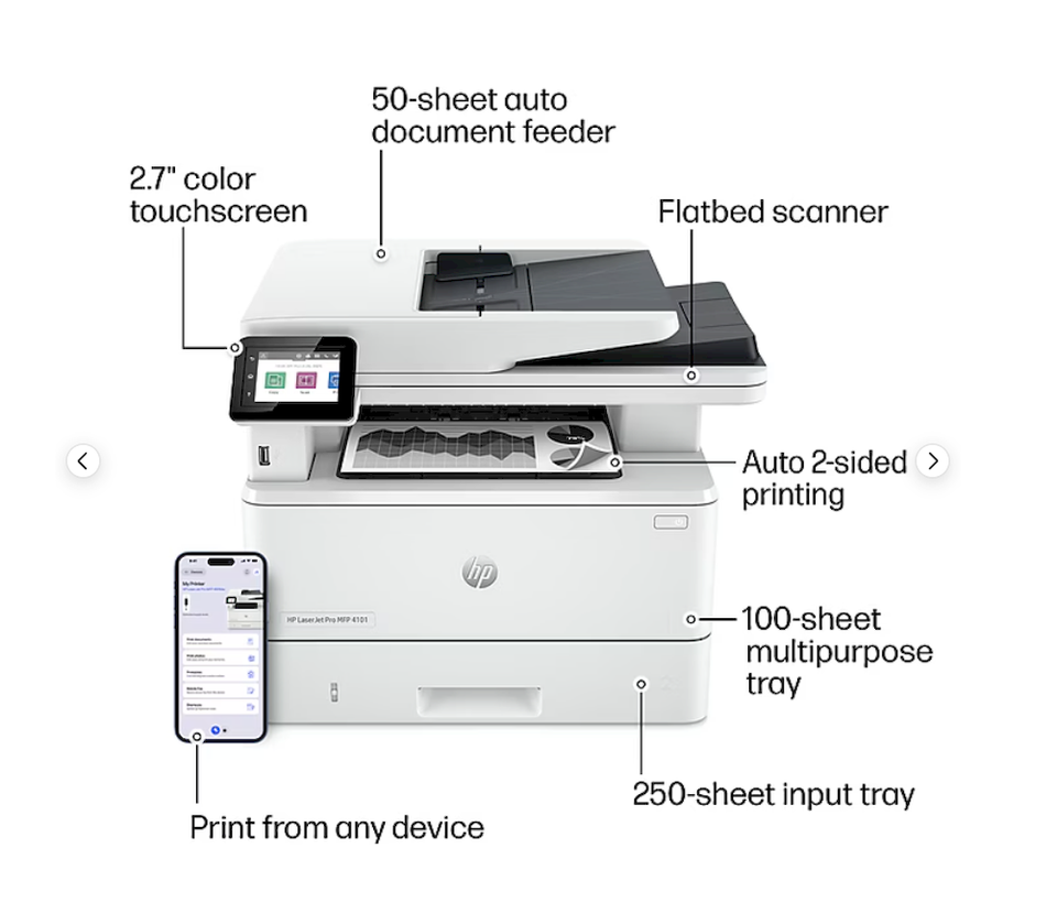HP LaserJet Pro MFP 4101fdw Wireless Black & White All-in-One Printer ...