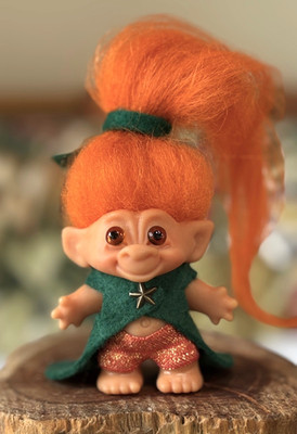 Vintage 1960s DAM ©64 Troll Doll, Long Orange Mohair, Amber Orange ...