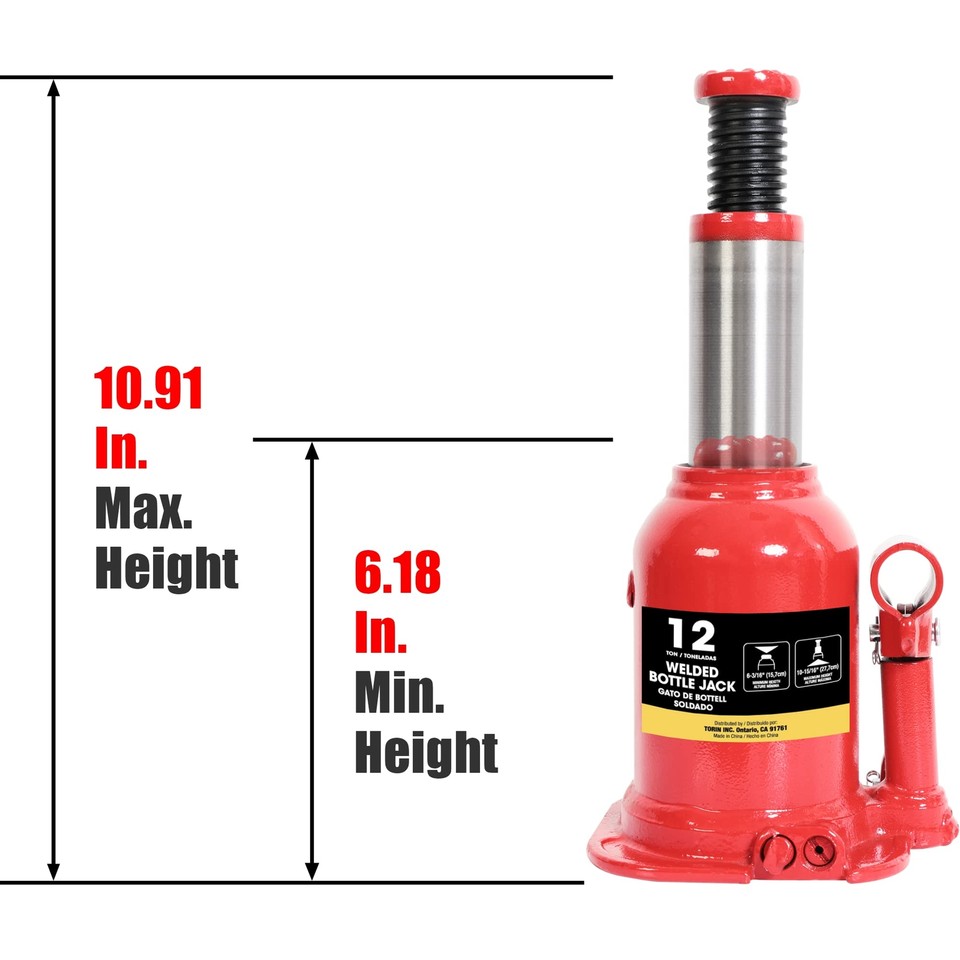 BIG RED 12 Ton Torin Welded Hydraulic Stubby Low Profile Bottle Jack ...