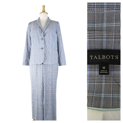 Talbots Plus Size Gray Blue Check Plaid Pant Suit 18 Formal Business ...
