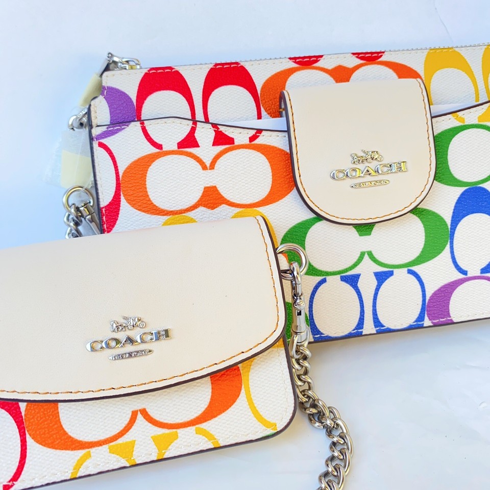 NWT Coach Pride C4697 Poppy Crossbody Card Case Rainbow Signature ...