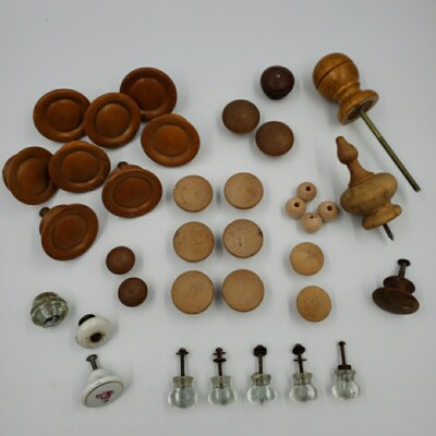 Vintage Lot of 28 Crystal Glass Wood Drawer Cabinet Pulls Knobs Handles Salvage | eBay