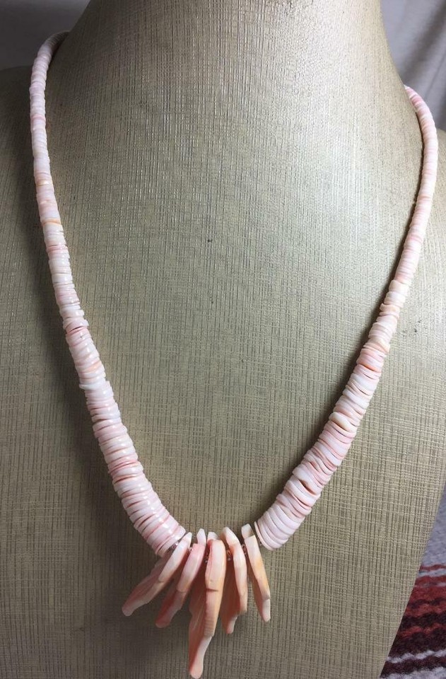 hand rolled pink Luanos shell Heishi/red lip shell necklace/20.5"(b236k ...