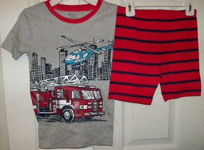 Rescue Fire Truck Helicopter Police Short 2 Piece Pajama PJ Set Boys ...