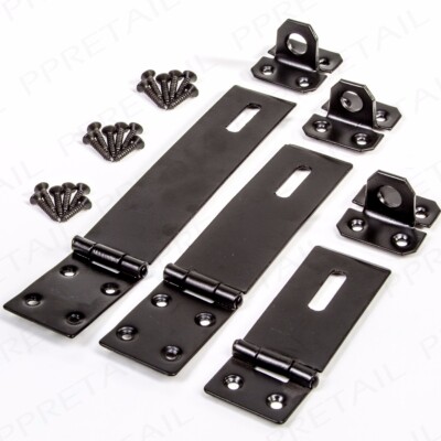 SMALL - LARGE Black Hasp & Staples Padlock Hinge Latch/Plate Door/Gate ...