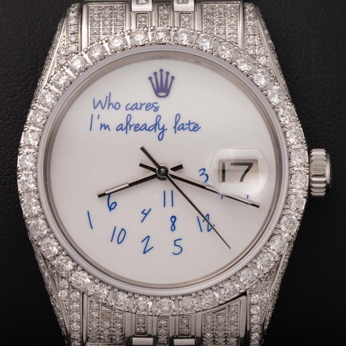 Rolex Datejust Full Diamond Watch 36mm Who Cares I'm Already Late Dial ...