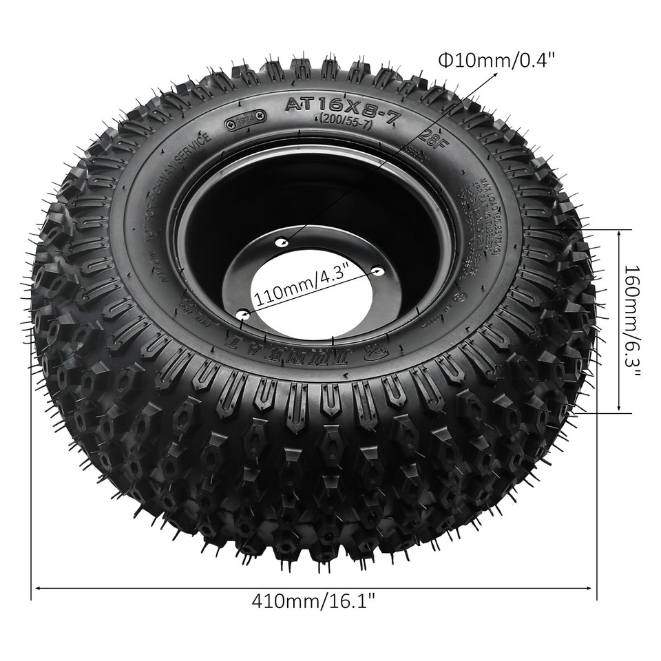 7" 16x8-7 Tire Rim 4 Studs Wheel Hubs Taotao ATV Quad Buggy Go Kart ...