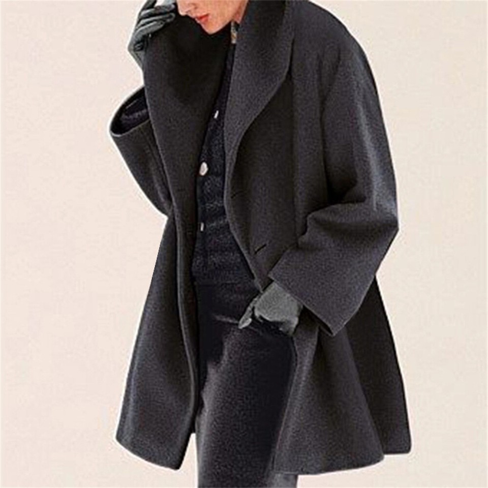 Women Winter Wool Blend Coats Mid Long Trench Coat Open Front One ...