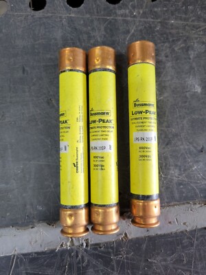 LOT OF 3- Bussmann LPS-RK-20SP FUSE 20 Amp 600V LPSRK20SP USED w ...