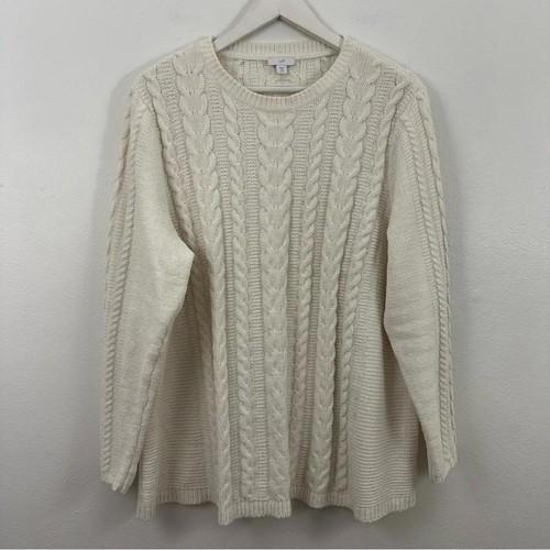 J Jill Women’s Bone White Chenille Cable Knit Pullover Sweater Size XL ...