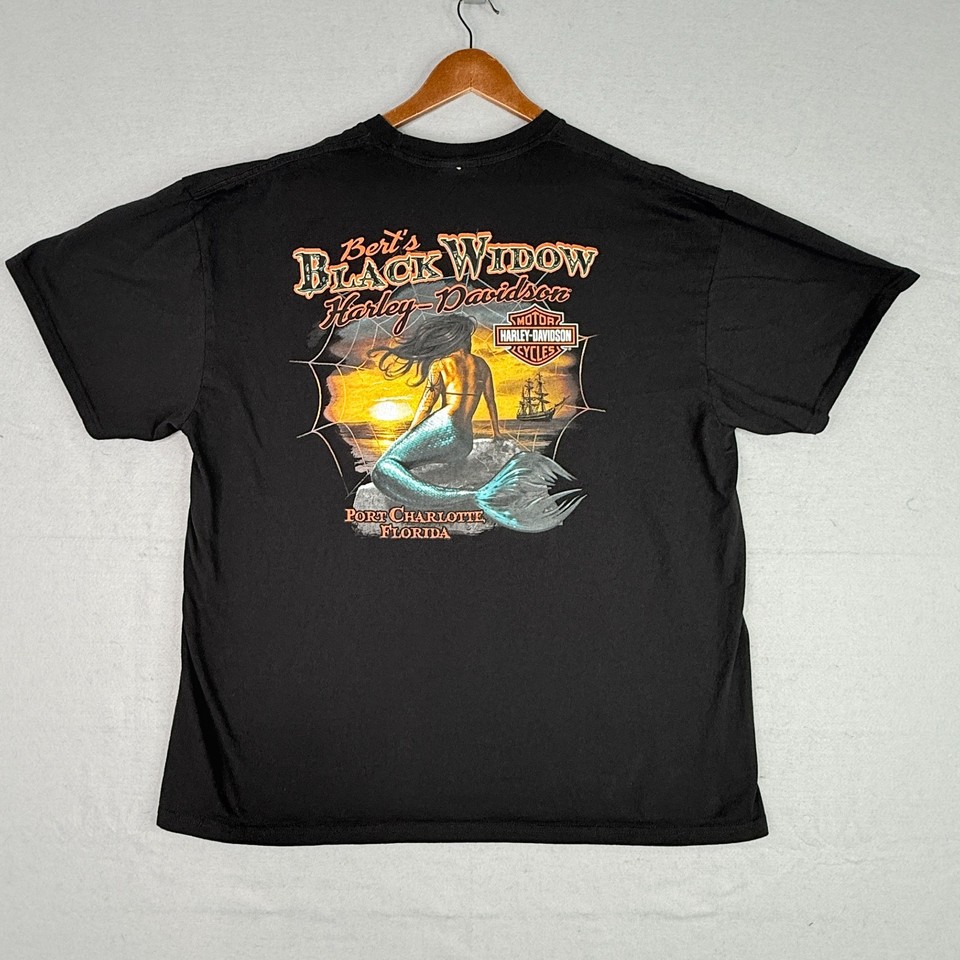 Harley Davidson Shirt Mens XL Black Mermaid Biker Girl Big Logo Black ...