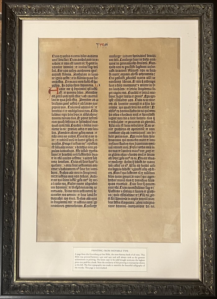 C. 1450 Gutenberg, Johann Leaf from the Gutenberg Bible ex Dard Hunter ...