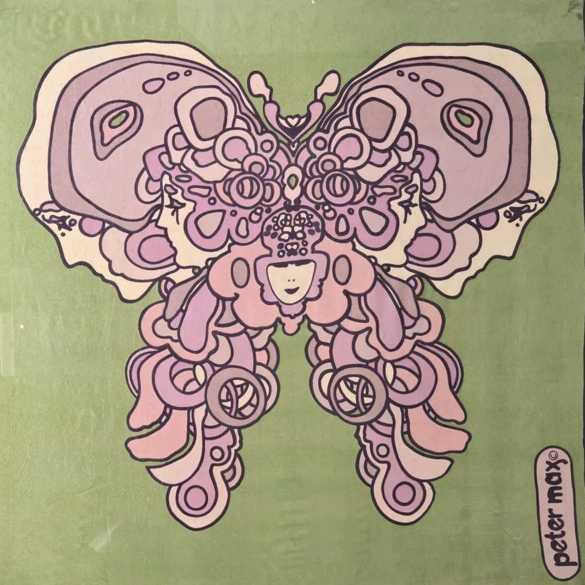 1970s Original Peter Max Butterfly Faces Framed Art … - Gem