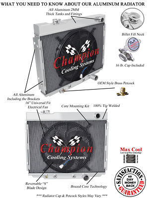 3 Row RR Champion Radiator,16" Fan - 1964 - 1966 Ford Galaxie Small ...