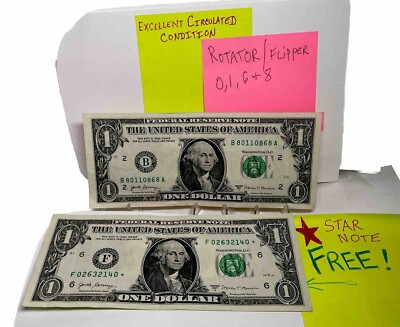 Flipper/Rotator Note 0,1,6,8 Free Star Note One Dollar Bill Fancy ...