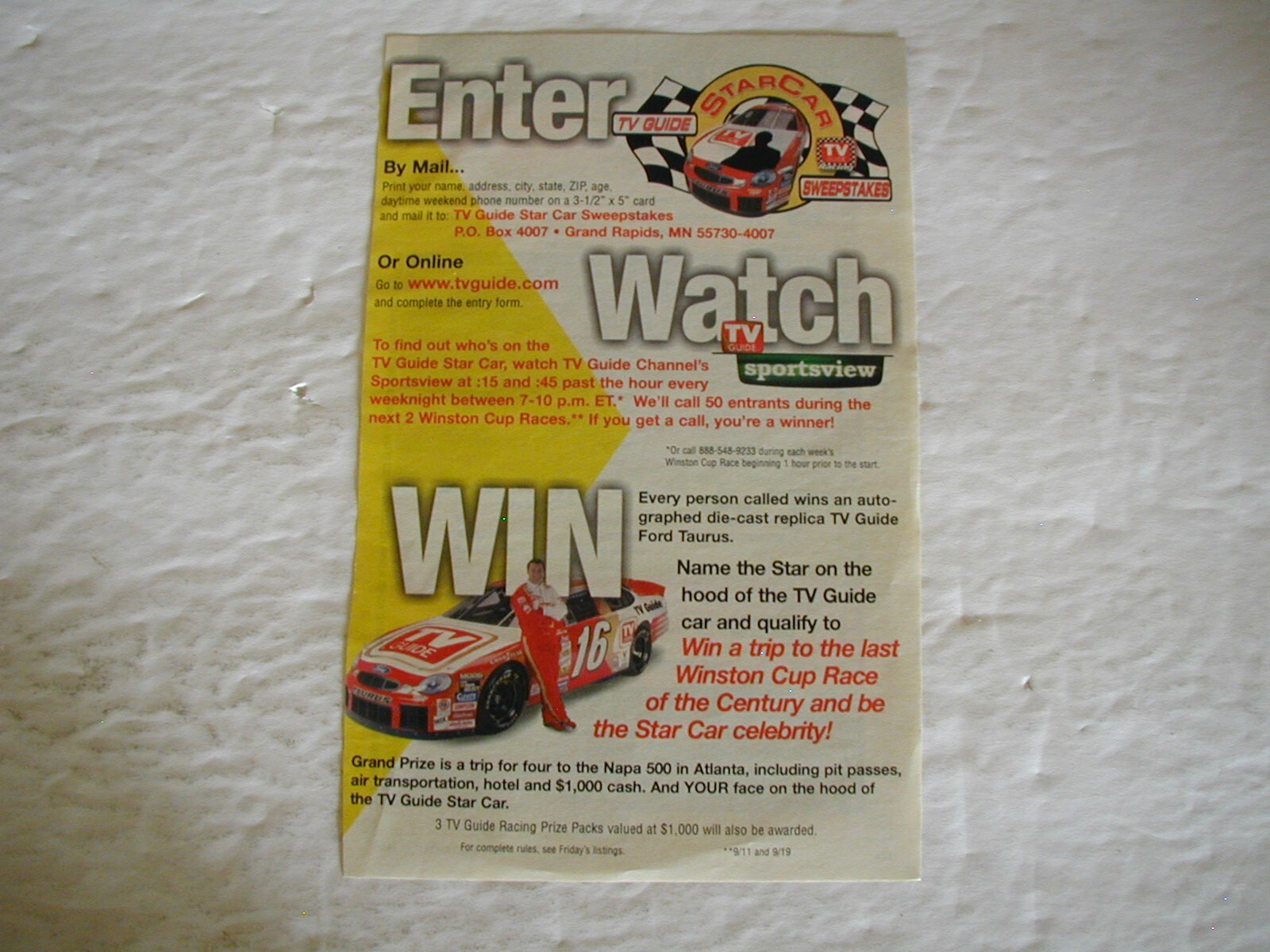 1999 STARCAR SWEEPSTAKES NASCAR 4.75X7.25 VINTAGE PRINT AD L043 | eBay