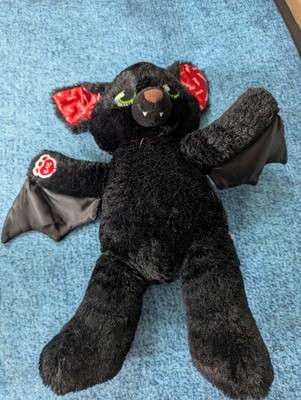 Build A Bear Boorific Black Vampire Bat Plush Animal 18” Red Ears And ...