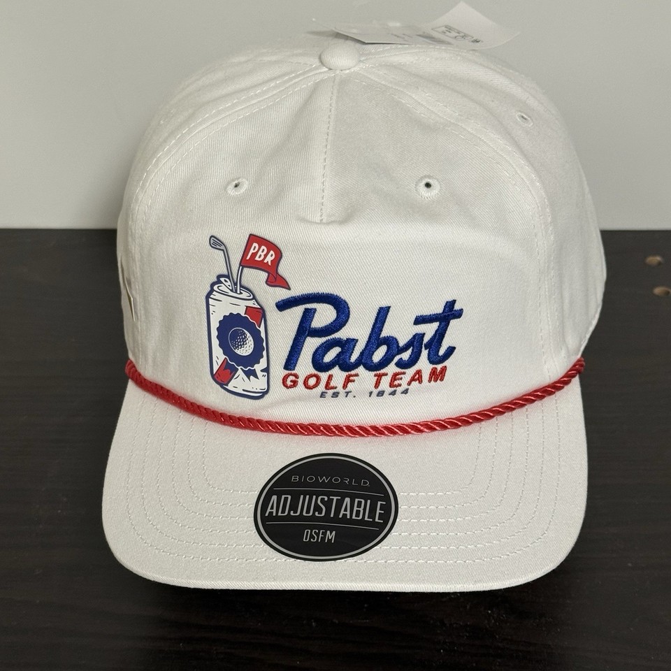 Pabst Golf Team Snapback Hat White Adjustable Rope Cap PBR Beer NEW! | eBay