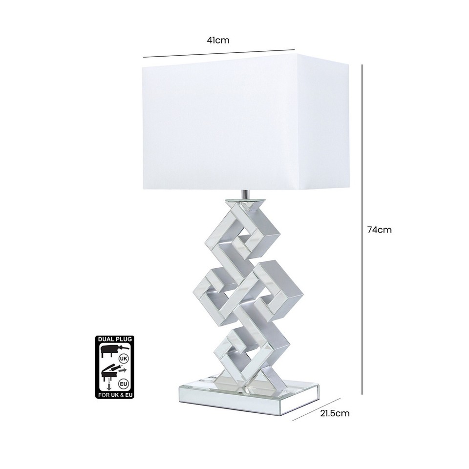Clear Glass Geometric Design Base Desk Table Lamp Light with White ...