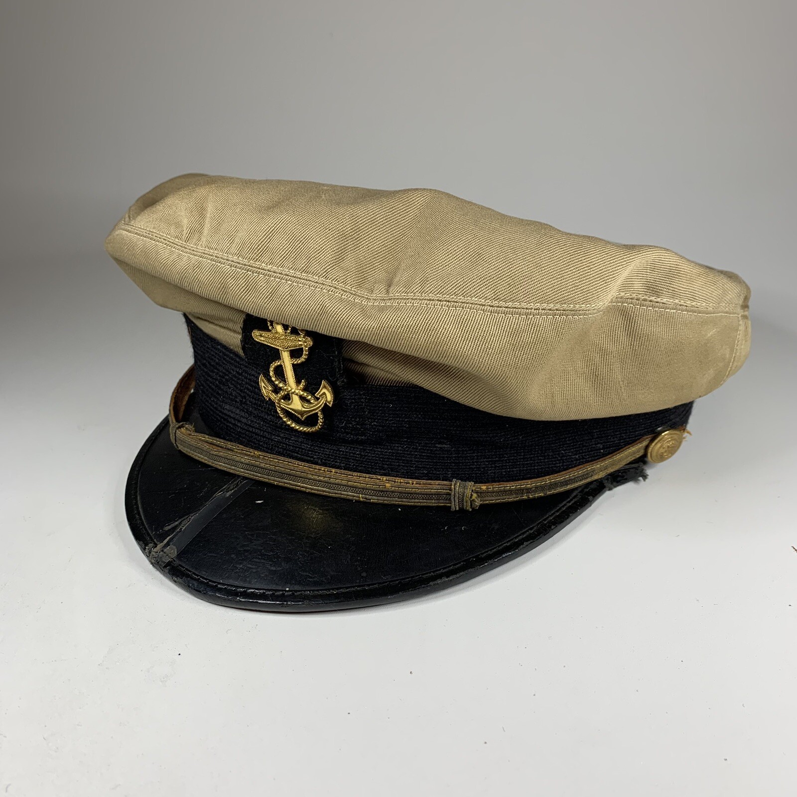 Vintage US Navy Khaki Cap Size 6 7/8 Hat With Gold Anchor Military | eBay