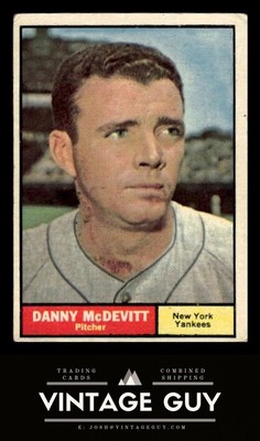 1961 Topps #349 Danny McDevitt Vintage New York Yankees Baseball Card ...