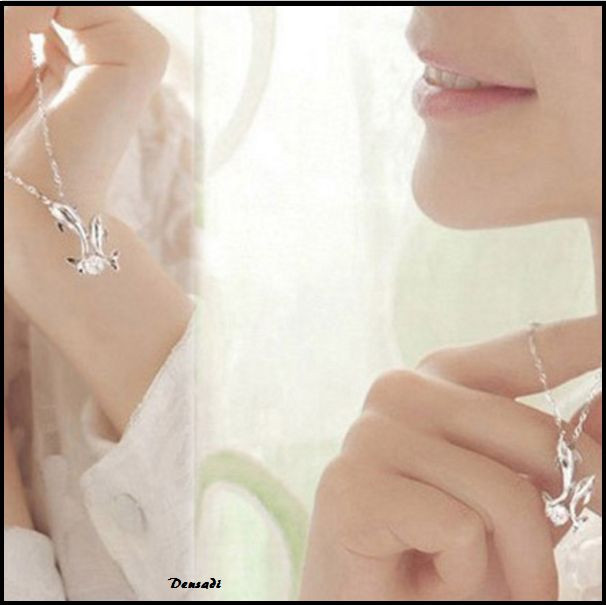 Dolphin Pendant Necklace In Electroplated White Gold And Zircon Stone ...