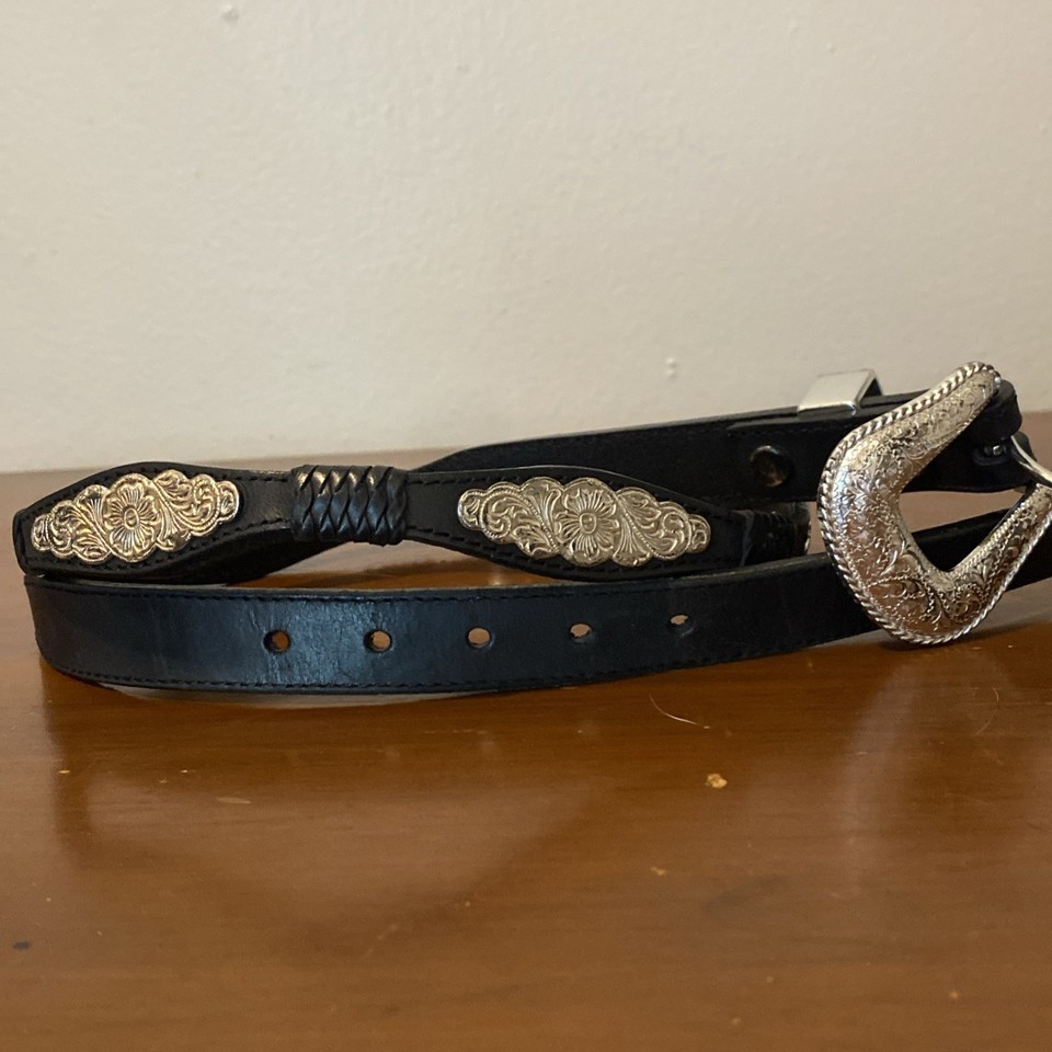 Resistol BAS Black Full Grain Leather Belt With Silver Floral ...