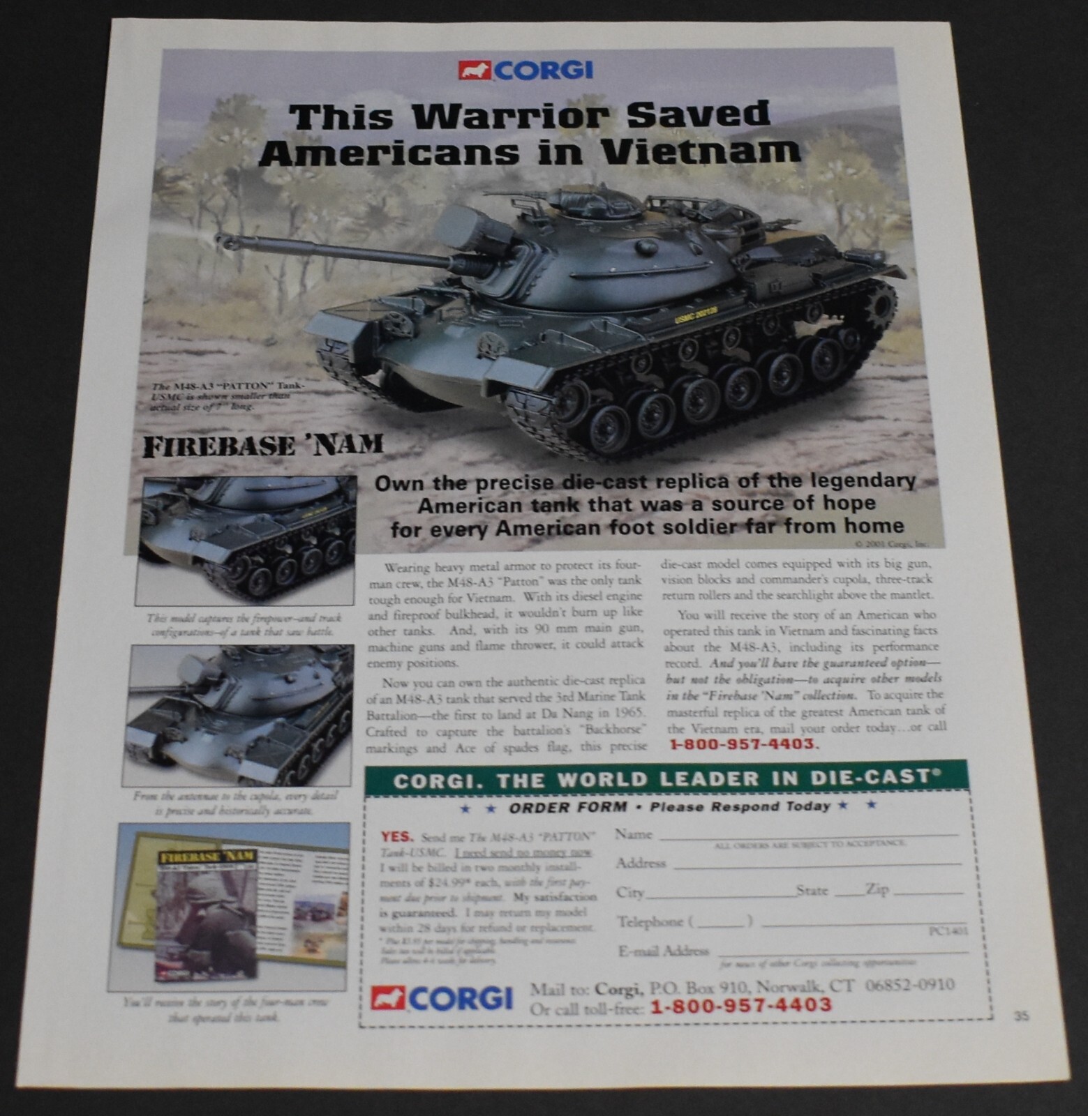 2001 Print Ad Corgi M48 Patton Tank Die Cast Replica American Soldier ...