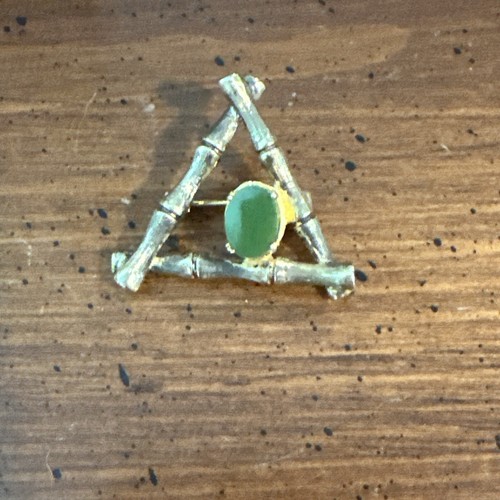 Wells Triangle sterling brooch/pin bamboo design jade Stone | eBay