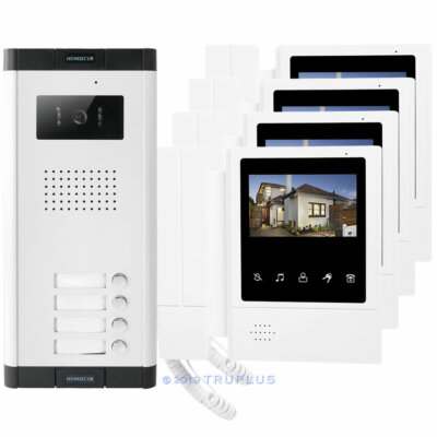 4.3'' 4-Apartments Video Communal Entry Intercom with Lock Release & HD ...