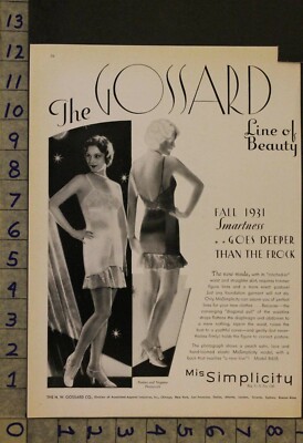 1931 GOSSARD APPAREL SIMPLICITY WOMEN UDERWEAR SLIP LINGERIE BEAUTY ...